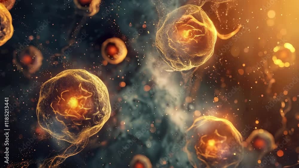 3d animation of Human cell. The cell showing the mitochondria producing ...