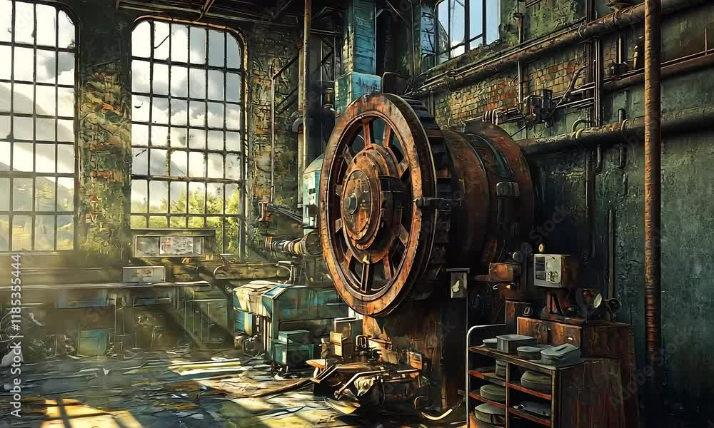 Industrial Abandonment: Sunlight Filtering Through Large Windows into a ...