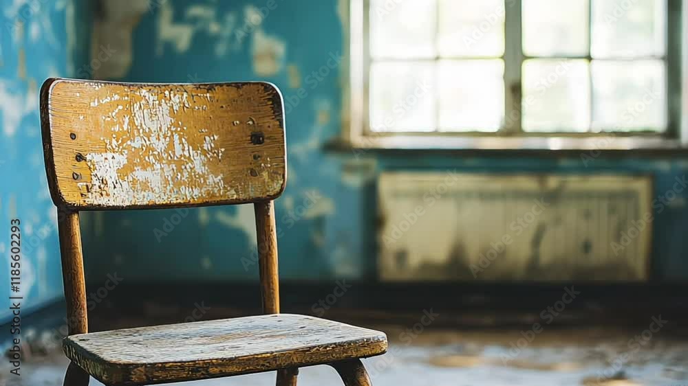 Empty Classroom Chair: A solitary wooden chair stands in a classroom ...