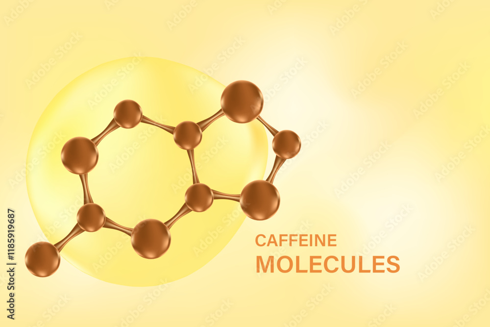 Aesthetic brown 3D molecule, nude yellow background, caffeine molecule ...