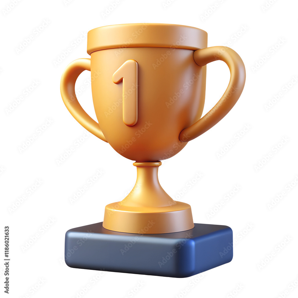 3d realistic golden trophy cup. Cartoon illustration icon on isolated background. Stock ...