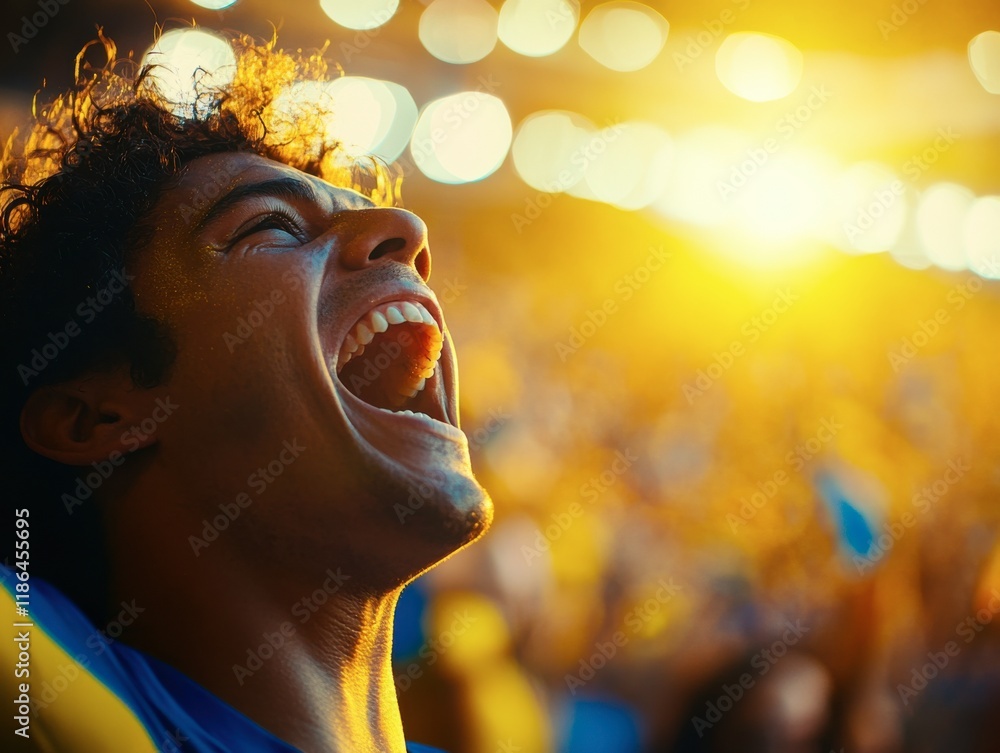 Poster Victory Roar: A young man, face upturned, lets out a triumphant ...