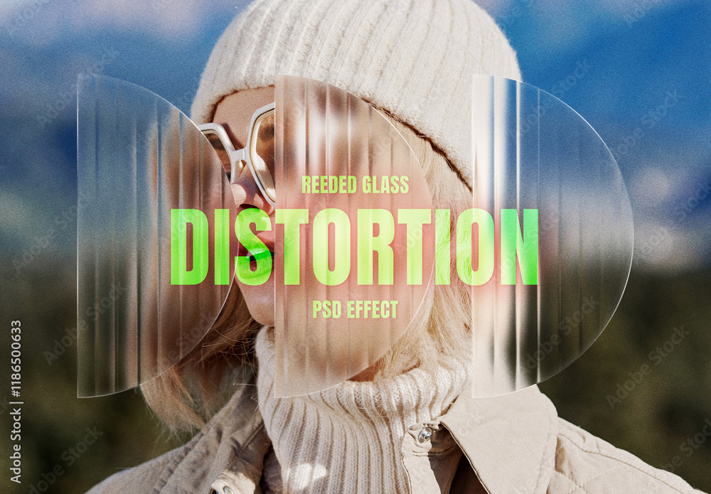 Reeded Glass Distortion Image Effect Mockup Stock Template | Adobe Stock