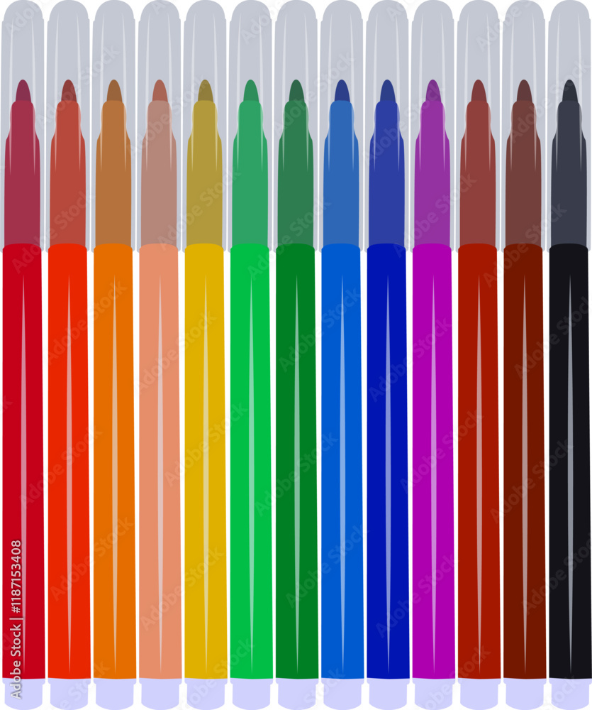 Poster Set of markers with basic colors for drawing and coloring – Wall ...