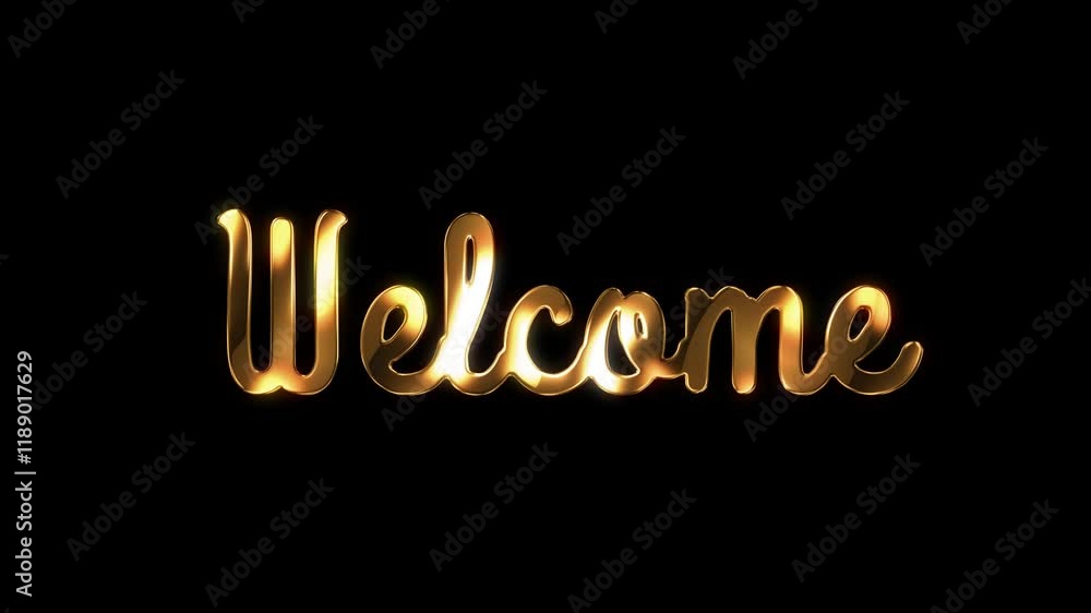 A striking, golden "Welcome" sign with a glossy, warm light effect ...