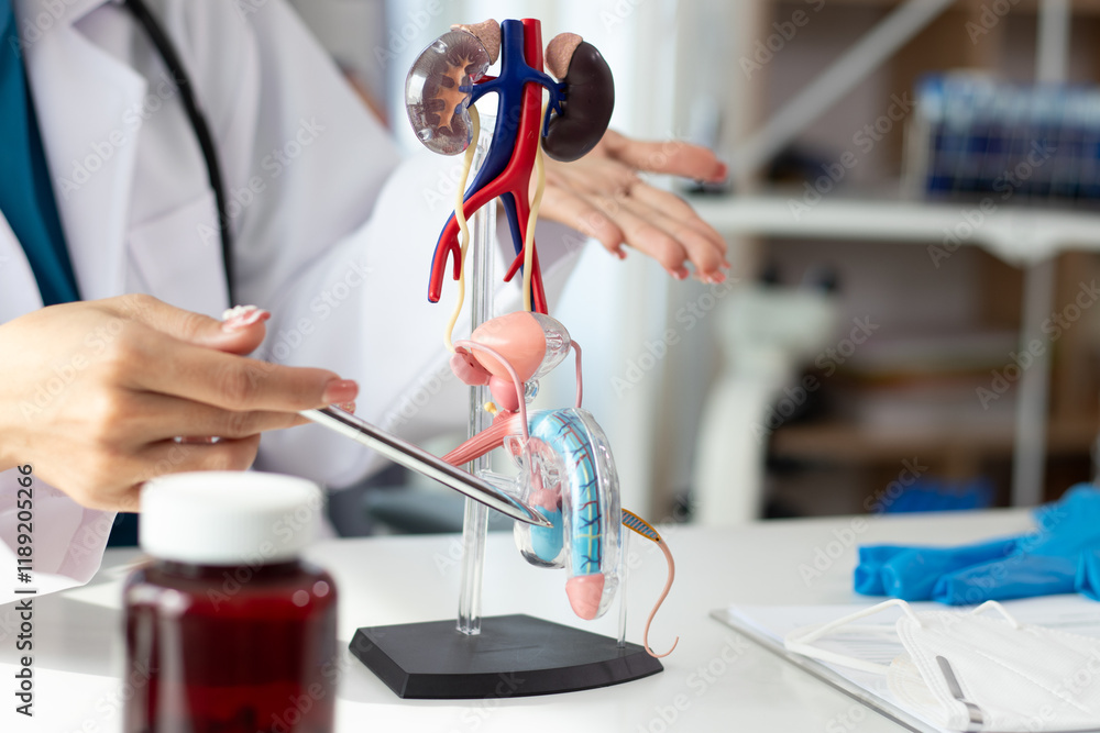 Poster Asian female doctor suspected of having prostate cancer using a ...