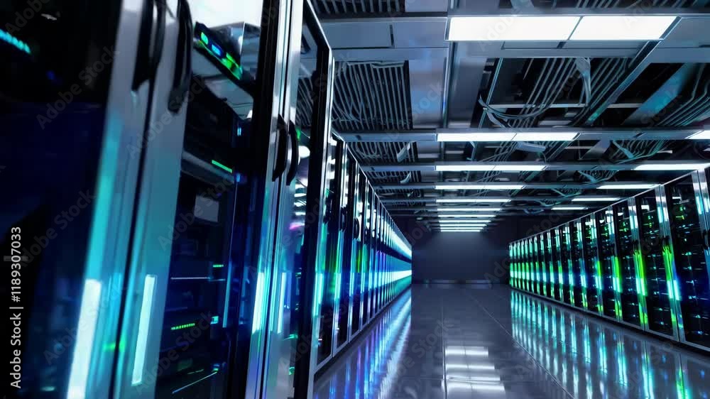A high-tech data center is depicted in a stock photo with a server room ...