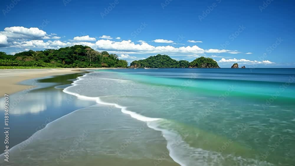 Beautiful tropical beach with calm waves and clear blue skies in Costa ...