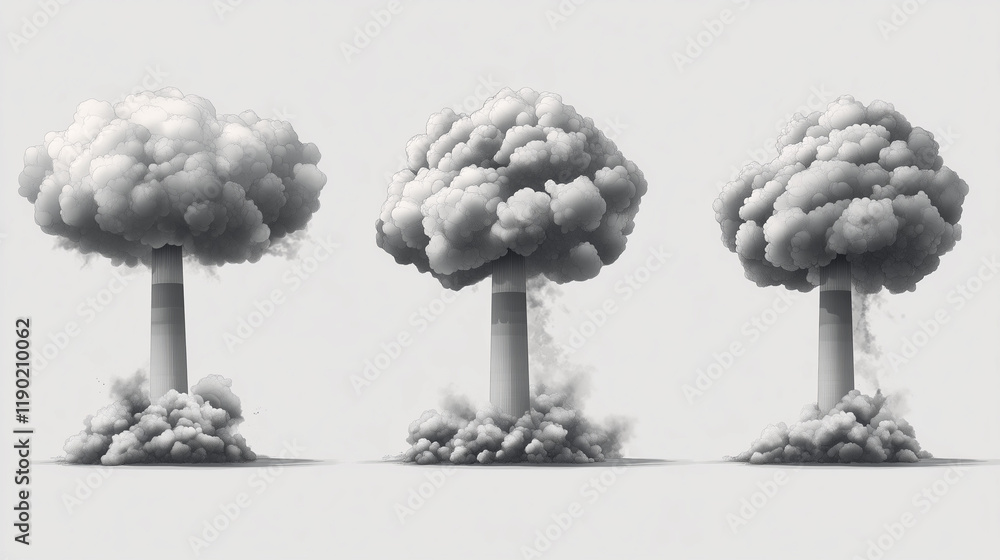 Poster Nuclear Explosion Sequence: A stark, three-stage depiction of a ...