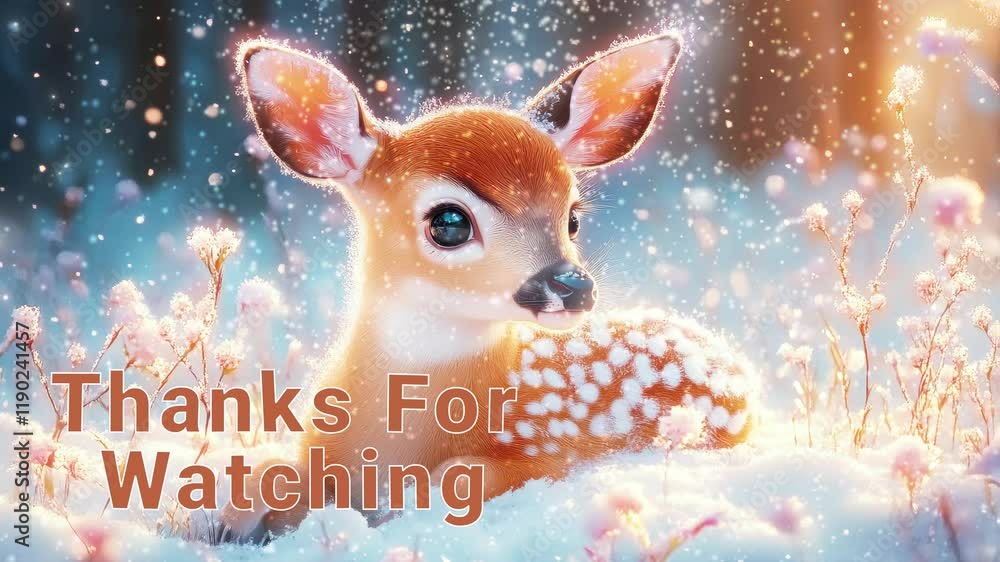 A fawn frolics in a snowy field of glistening flakes. thanks for ...