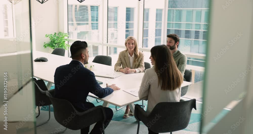 Creative team of diverse project managers discussing teamwork strategy ...