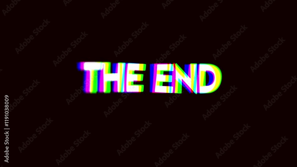 The End text word color full light animation loop with glitch text effects. The end with ...