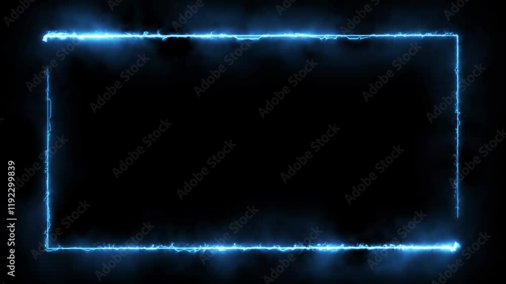 neon border frame, blue glowing border, rectangle, square, frame, black ...