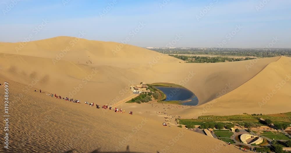 Dunhuang Crescent Spring and Singing Sand Mountain.It is located in the ...