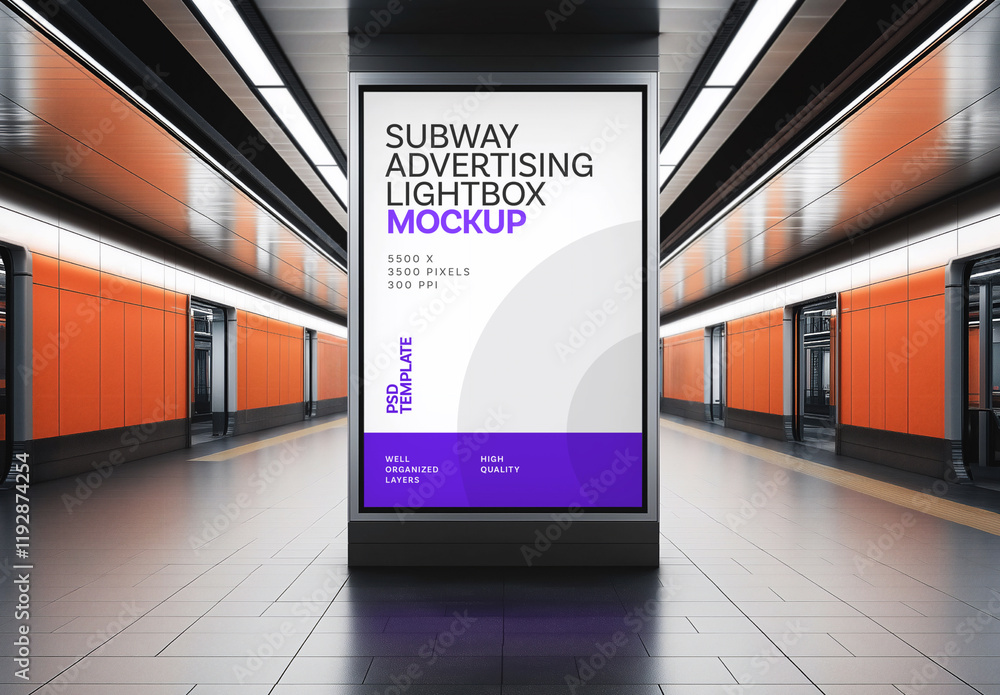 Subway Station Advertising Lightbox Mockup for Design and Branding ...