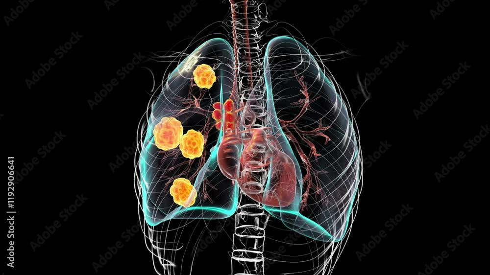 Human lungs affected by blastomycosis, 3D animation showing fungal ...