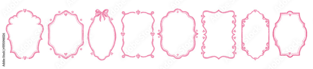 Poster Love doodle frame set, watercolor cute Valentine day border ...