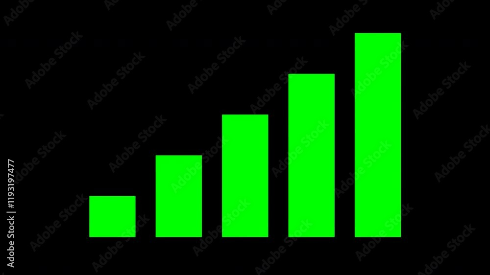 Animated cellular signal bars on a black background progressing from ...