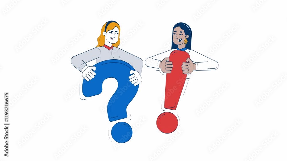 Question exclamation problem solving doodle animation. Workplace ...