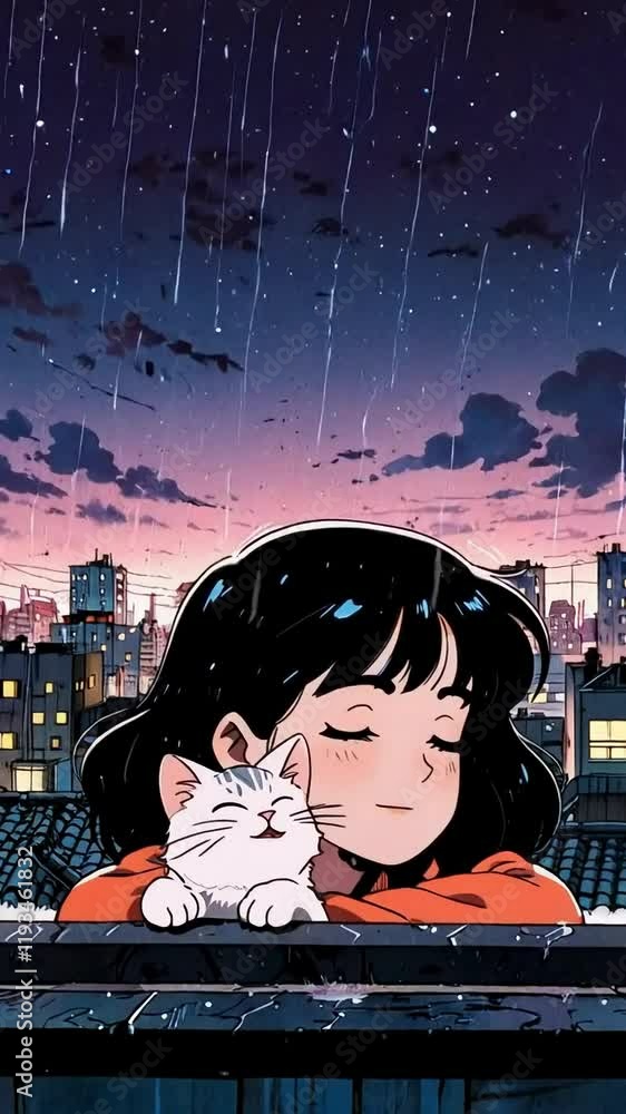 lofi anime girl, anime girl under raining, lofi, rain, rainy, 4K ...