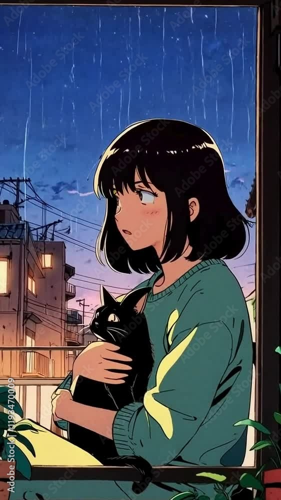 lofi anime girl, anime girl under raining, lofi, rain, rainy, 4K ...
