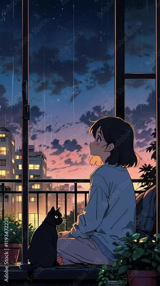 lofi anime girl, anime girl under raining, lofi, rain, rainy, 4K ...