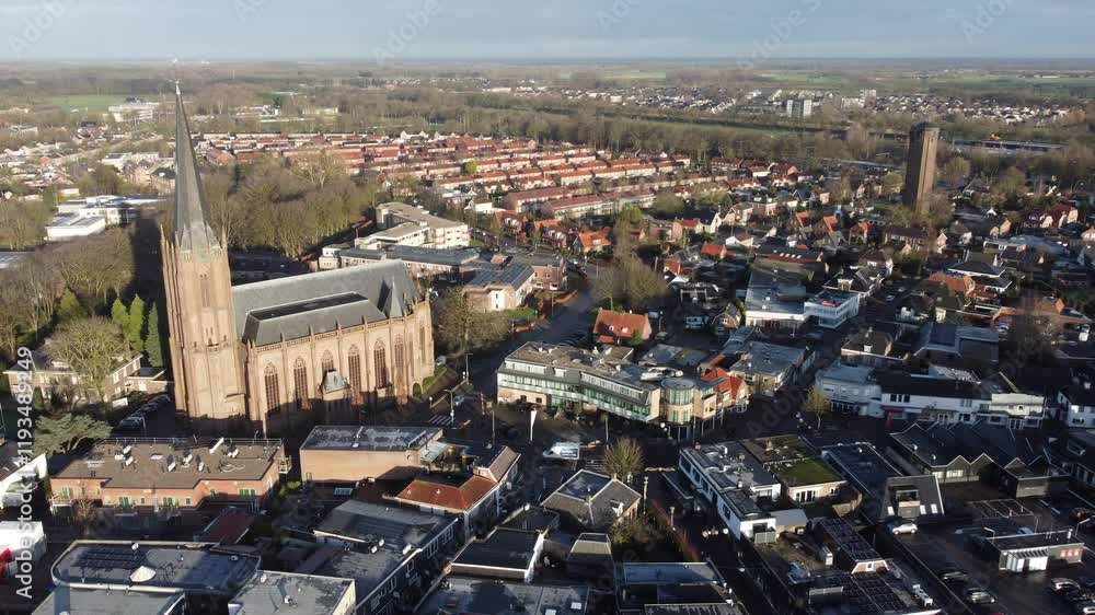 Raalte, the Netherlands - January 10th 2025: Aerial footage of the town ...
