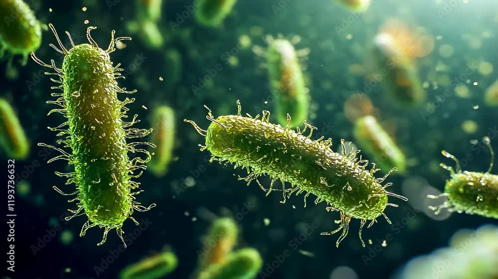 Bacteria proliferate microenvironment.Cells float freely.Microscopic ...