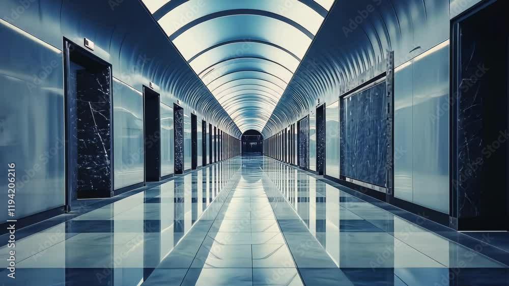 Long and modern hallway with sleek architecture and bright lighting in ...