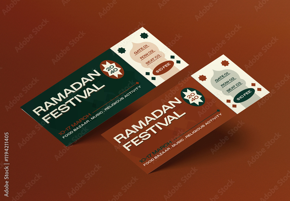 Green Bold Minimalist Ramadan Festival Ticket Layout Stock Template ...