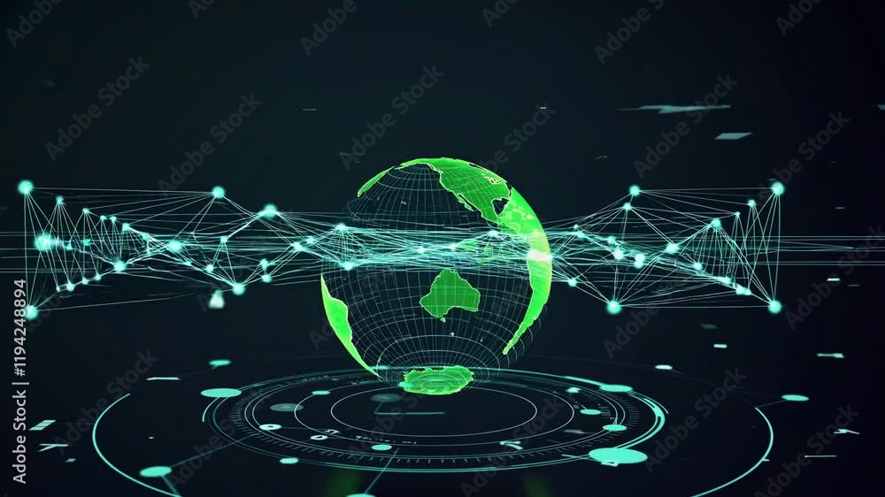 Futuristic 3D Representation of a Green Earth with Graphical Elements ...