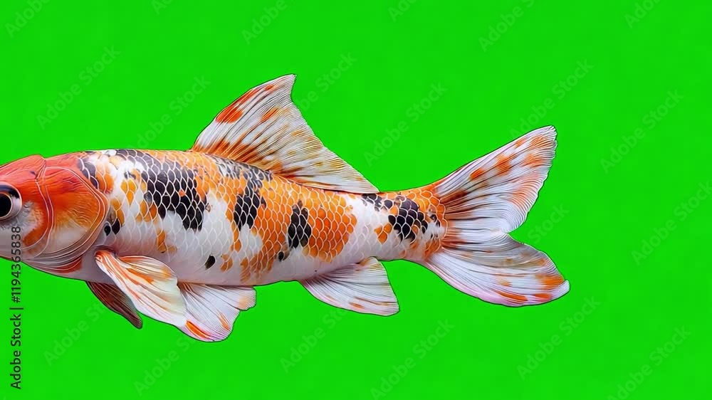 Koi Fish on Green Screen: A vibrant Koi fish, with scales of orange ...