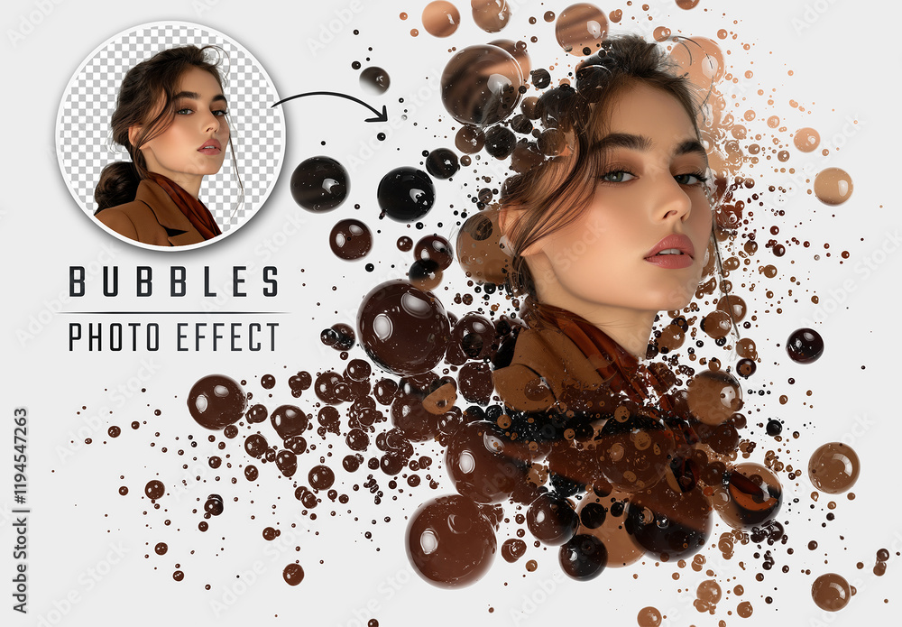 Bubbles Dispersion Photo Effect Mockup Stock Template | Adobe Stock