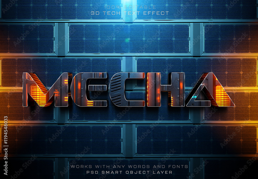 Tech Text Effect Mockup On Glowing Solar Panel Stock Template | Adobe Stock