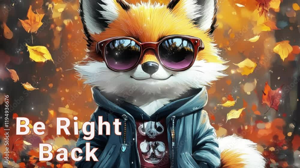 Charming fox character donning sunglasses and a hoodie in autumn colors ...