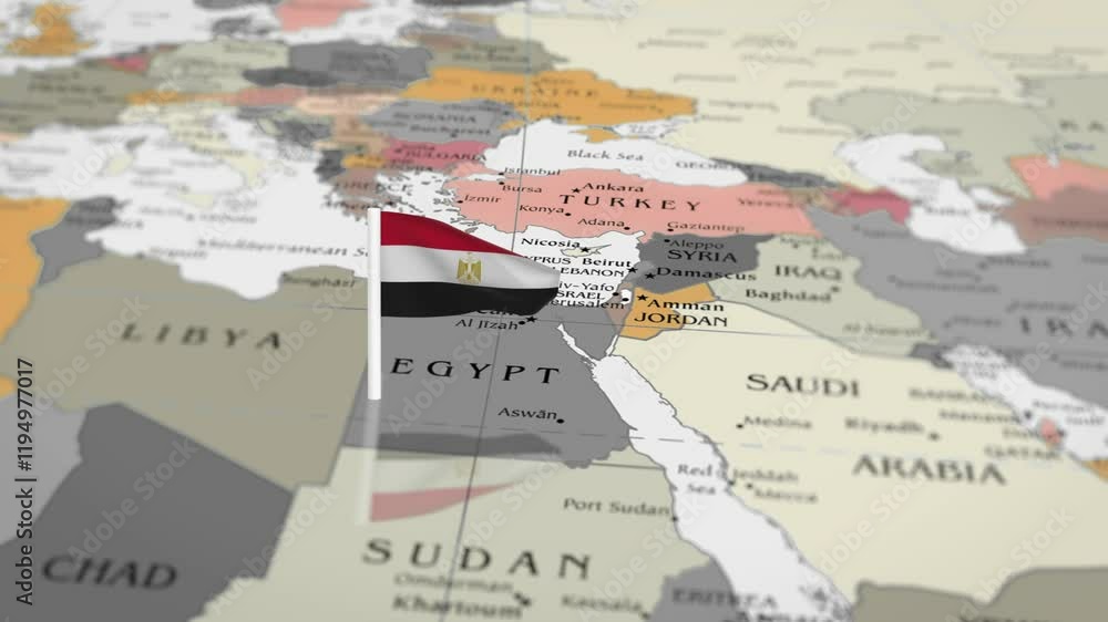 The camera rotating around Egypt on the world map takes the focus ...