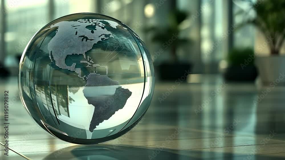 World map in glass sphere. Earth, ball, world, glass floor, travel ...