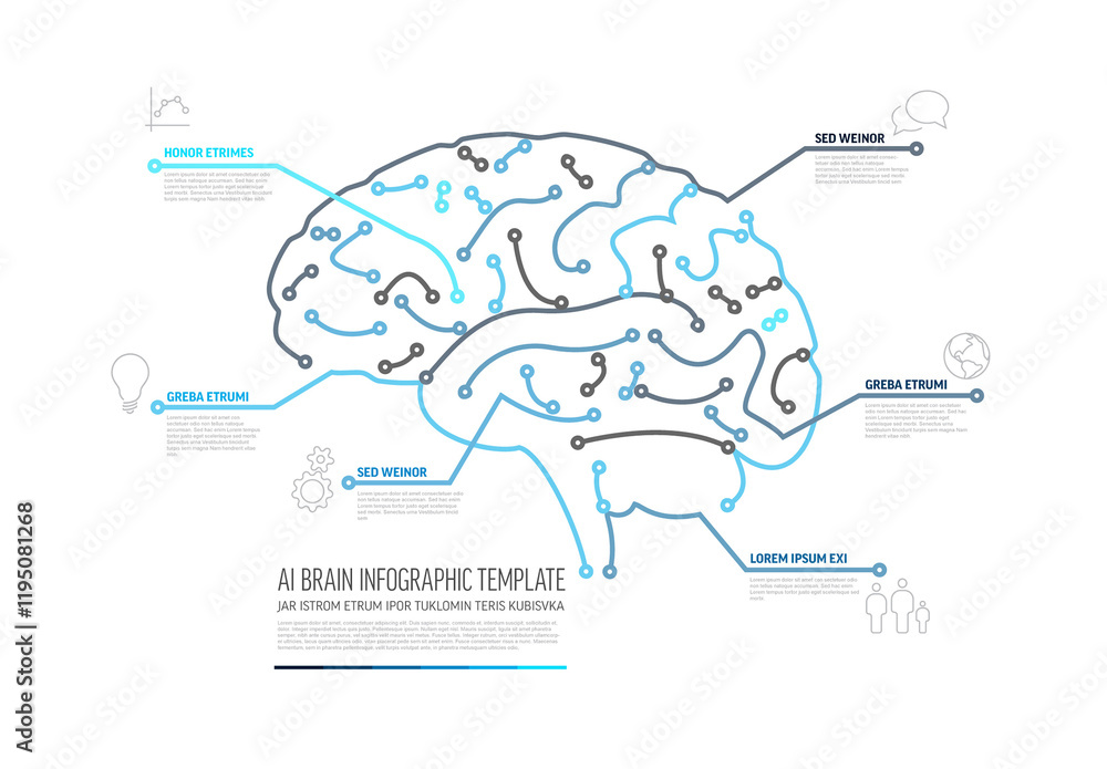 Artificial Intelligence Brain Infographic Template - blue version Stock ...