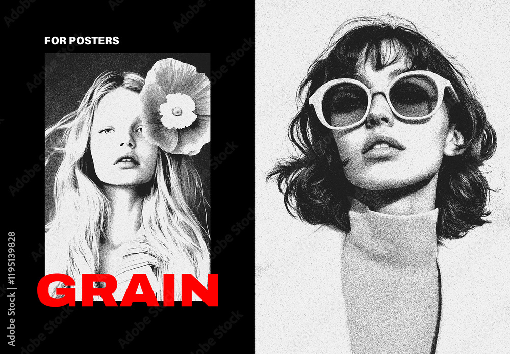 B&W Grain Poster Photo Effect Mockup Stock Template | Adobe Stock