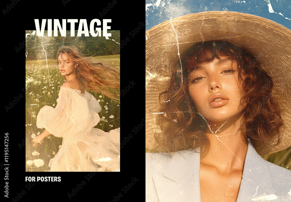 Grunge Retro Poster Photo Effect Mockup Stock Template | Adobe Stock