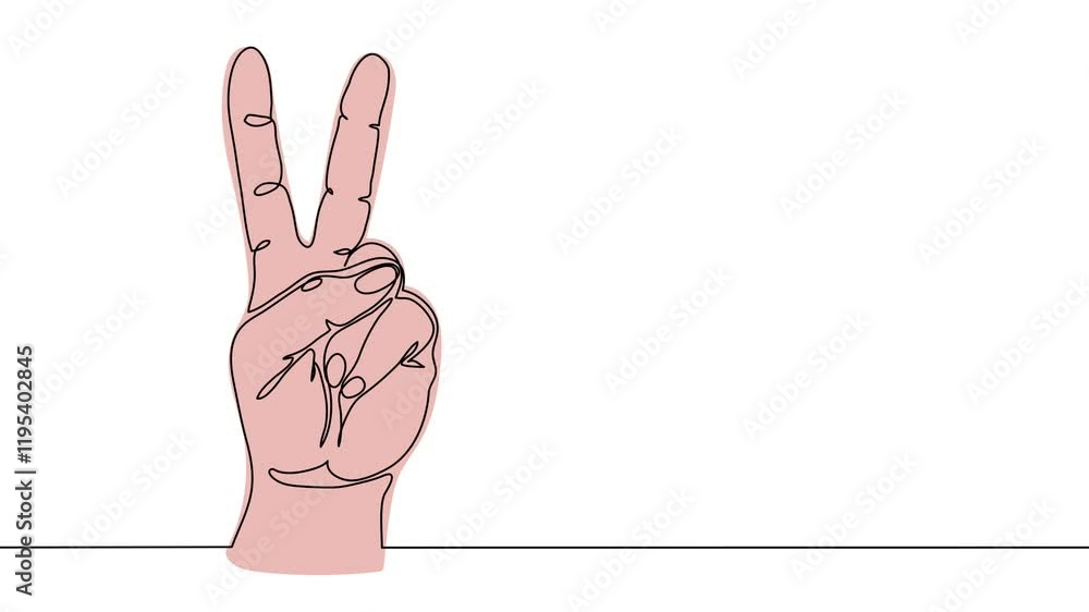 Peace, victory, v hand gesture with two fingers animated illustration ...