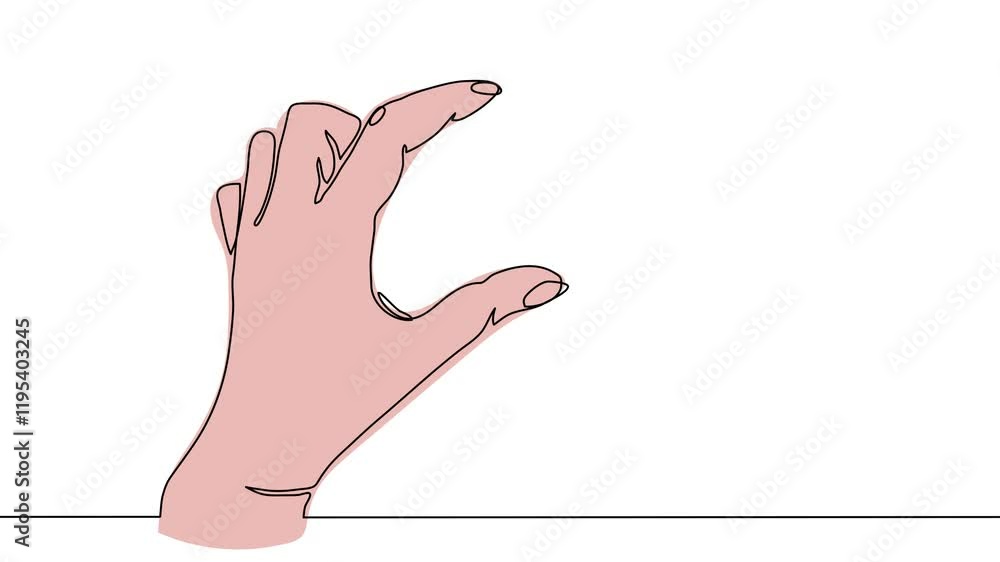 Hand holding something, gesture animated illustration. One continuous ...