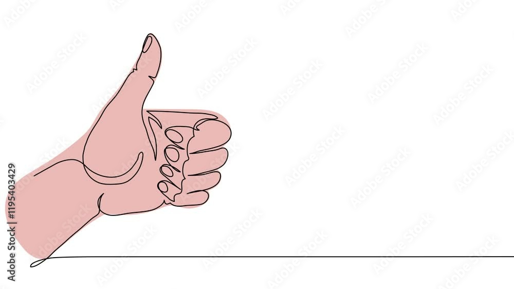 Thumb up, like, animated illustration. One continuous self drawing line ...