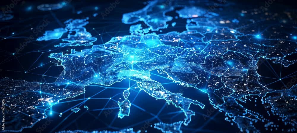 Blue digital map of Europe network map. Information wireless data ...