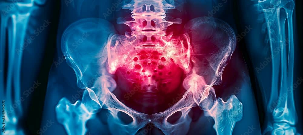 Pelvis hip bone x-ray visual with pain trauma. Medical injury treatment ...