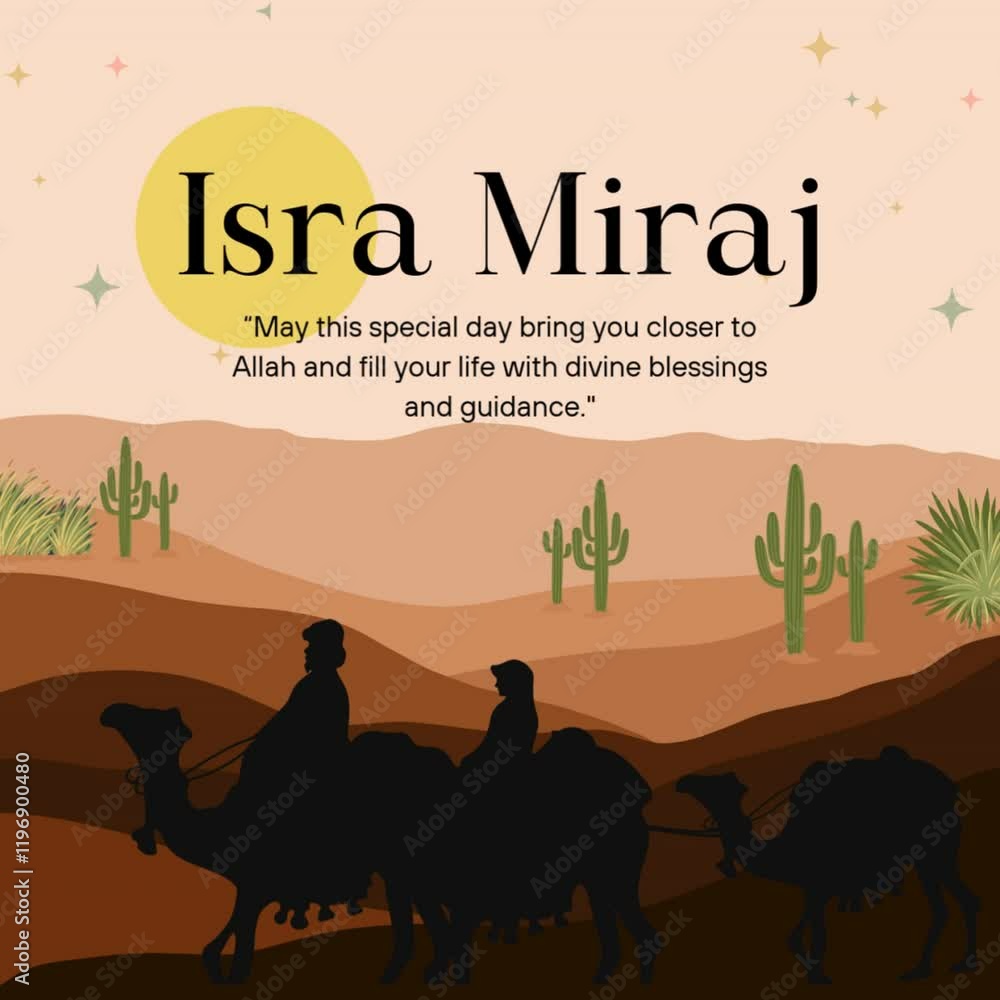 Isra Miraj Mubarak Greeting Card Illustration Beautiful 1446H. Islamic ...