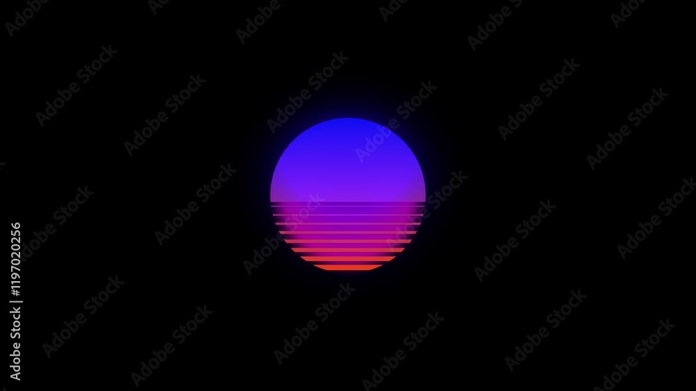 80s aesthetics sunset animation. Glowing retro sun abstract animation ...