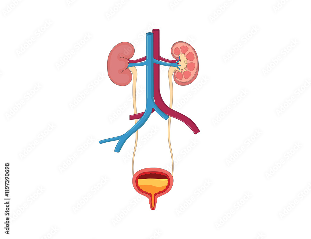 Poster The human urinary system, including kidneys, ureters, bladder ...