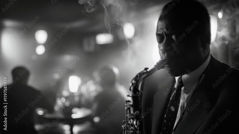 Scene of a man playing a saxophone, smooth repeating motion for ...