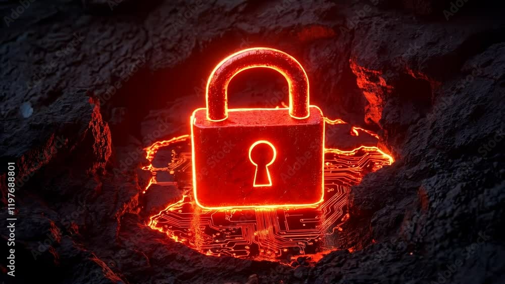 Fiery Padlock in Lava: Abstract Security Concept Animation - Shows ...